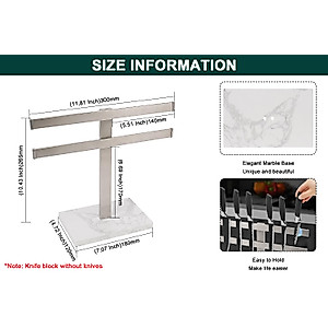 BathAce Magnetic Knife Block Holder Stand with Marble Base for Countertop, Stainless Steel Knife Rack with Strong Enhanced Magnets Strip for Kitchen Utensil and Tool Organizers, Brushed Nickel
