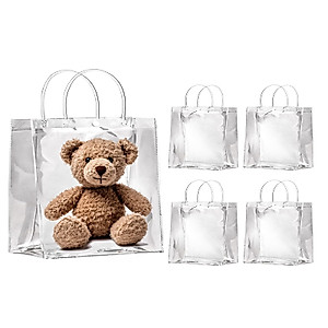 OfficeCastle 5 Pack Medium Clear Gift Bags, 8x3.1x8 Inches Clear Bags with Handles, Reusable Shopping Bags for Wedding, Baby Shower, Party Favor (20x8x20cm)