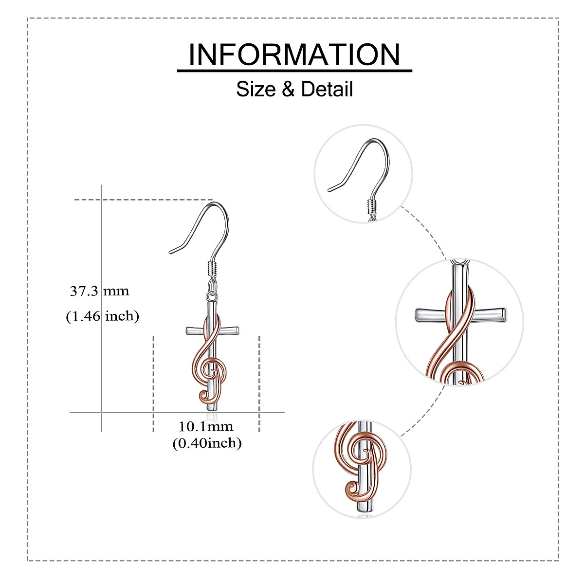 MONGAS Musical Note Cross Earrings For Women Sterling Silver Conformation Jewelry Gifts For Women