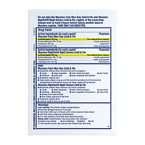 Mucinex Maximum Strength Fast-Max Day Cold & Flu & Nightshift Night Severe Cold & Flu All in One, Fast Release, Powerful Multi-Symptom Relief, 20 caplets (12 Day time + 8 Night time)