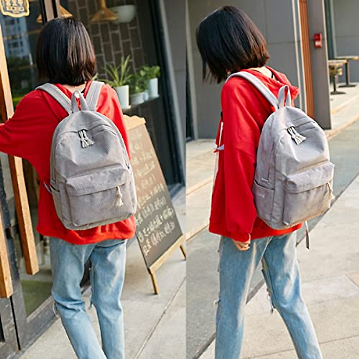 Poopy Girls Personality Corduroy College Style Backpack Female Accessories Handbags Backpack Daypack-Green