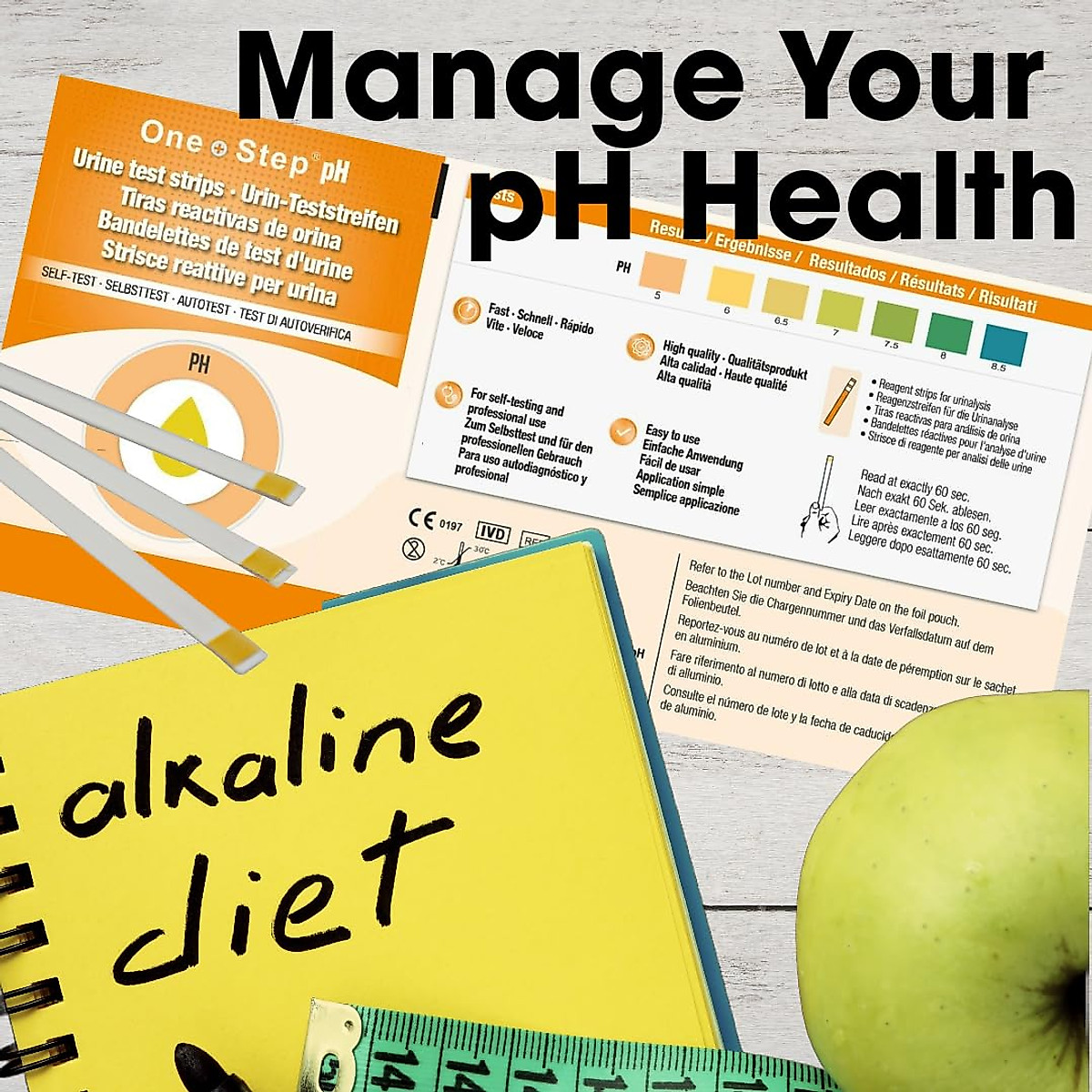 One Step pH Urine Test Strips, 100 Strips, Testing Alkaline & Acidity Levels in The Body, Track & Monitor Your pH Level Using Urine, Highly Accurate Results in 60 Seconds