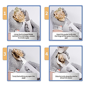 ADORAMBLING 2PCS Oyster Shucking Knife + 4PCS A5 Cut-Resistant Gloves(2M+2L),8" Oyster Knife With Extended Ergonomic Handle,Stainless Steel Oyster Shucker Tool Oyster Opener Tool Oyster Shucking Kit