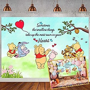 DMJ Cartoon Little Bear Backdrop for Baby Boys Girls Birthday Party Classic Bear and Its Friends Photography Background Cake Table Decoration Background 7x5ft