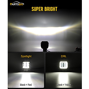 Partsam 3 Inch White Pods Light With DRL 2 Modes 16W Waterproof Cubes Offroad Work Cree LED Pods Spot Flood Ditch Fog Lights for Pickup Truck SUV ATV UTV Boat Forklift 4x4 Motorcycle, Pack of 2