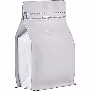 50 Count White Kraft Paper Coffee Bags, High Barrier Stand Up/Flat Bottom Zip Coffee Pouch with Air Release Valve and Reusable Pull Tab Side Zipper (50 Pieces, 12oz/0.75lb/340gm)