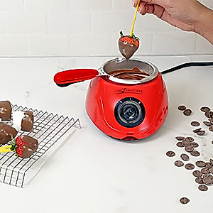 Total Chef Chocolatiere Electric Melter for Chocolate and Candy Melts, 8.8 oz (250 g), Fondue Pot, DIY Candy Maker with 32-Piece Accessory Kit for Dessert, Special Occasion, Romantic Dinner, Red