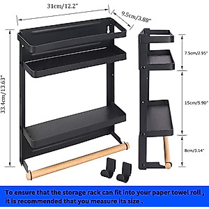 Vodoco Magnetic Spice Rack, Refrigerator Organizer Kitchen Storage 2-Tier Magnetic Shelf Magnetic Paper Towel Holder Spices Organizer Wall Storage Kitchen Storage Rack - Black