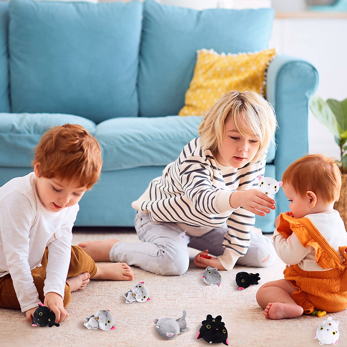 9 Pieces Mini Cat Plush Stuffed Animals Bulk Cute Small Stuffed Kitten Soft Cats Doll Plush Toys Hanging Pendant Ornament For DIY Keychain Birthday Decoration Party Favors Supplies(Bell Style)