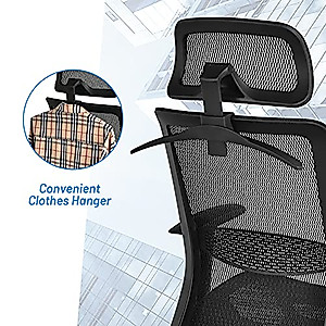 Giantex Ergonomic Office Chair, Mesh Desk Chair Back Support with Adjustable Headrest, High Back Executive Chair Comfortable Swivel Rolling Computer Task Chair with Clothes Hanger for Adults (Grey)