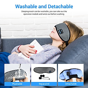 Bluetooth Sleep Eye Mask with Wireless Headphones Washable Sleep Headphones, Eye Cover Perfect for Side Sleeper, Yoga, Meditation, Insomnia, Best Gift and Travel Essentials (Grey)