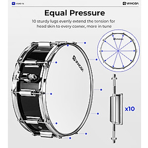 Vangoa Snare Drum Kit 14 x 5.5 Inches Marching School Band Student Beginner Practice Snare Drum with Stand, Gig Bag, 5A Drumsticks, Tuning Key, Coated Drum Head, Strap, Mute Pad, Black