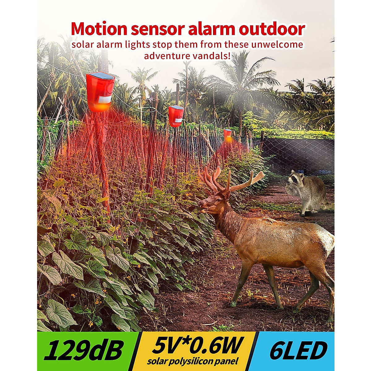 ChunHee Solar Sound & Light Alarm Outdoor Motion Sensor 129db Siren Sound Alert & 6LEDs Flash Warning Security Alarm System for Villa, Farm, Chicken Coop,Yard, Garden