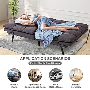 MUUEGM Futon Sofa Bed Couch,Memory Foam Convertible Sofa Sleeper Couch,Modern Futon Couch Daybed Love Seat for Living Room Small Space Apartment Office,Adjustable Armrest Backrest,Linen Fabric,Grey