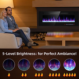 BREEZEHEAT 50 inch Electric Fireplace Wall Mounted/Freestanding-Ultra Thin Fireplace Inserts for Living Room with Double Heat Vent, Remote Control, Touch Screen, Led Flame, 8H Timer, 750w/1500w