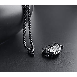 YOUFENG Angel Wing Urn Necklace for Ashes Stainless Steel Cremation Jewelry Always in My Heart Ashes Necklaces Memorial Keepsake for Men Black