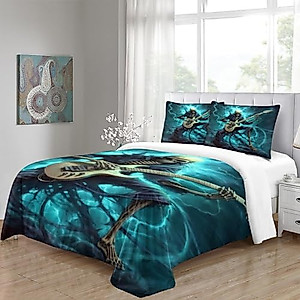 LENTLY Skull Guitar Bedding Set for Childrens and Adults Duvet Cover Set with Pillowcase 3D Print Hip Hop Rock Style Comforter Cover 3 Pieces Soft Microfiber Quilt Cover Twin（173x218cm）