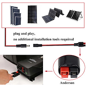 HCFeng 14AWG DC 5521Male/Female Power Plug to an-der-Son Cable 45A Solar Connector to DC5.5X2.1MM Cable Compatible with an-der-Son Port for Generator Battery and Foldable Solar Panel[60CM/2Ft]