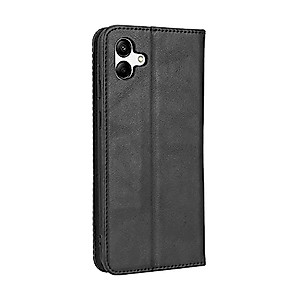 for Samsung Galaxy A04 Magnetic Buckle Vintage Leather Case with Kickstand Card Holder Slot All-Round Protection Phone case Anti-Drop for Samsung A04 Galaxy A 04 (Black,Samsung Galaxy A04)