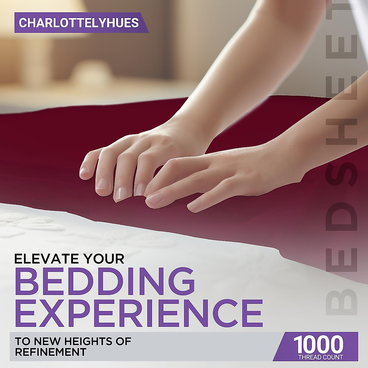 CharlottelyHues Luxury 100% Egyptian Cotton Bed Sheets - 1000 Thread Count 4-Piece Queen Sheets Set, Long Staple Cotton Bedding Sheets, Sateen Weave, Hotel Sheets, Fits Upto 18" Mattress - Burgundy