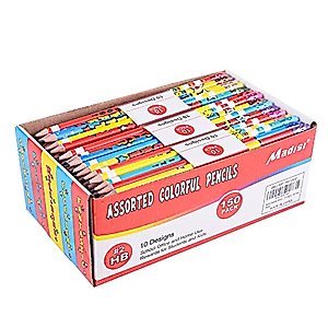 Madisi Assorted Colorful Pencils, Incentive Pencils，#2 HB, 10 Designs, 150 Pack， pencils bulk for kids