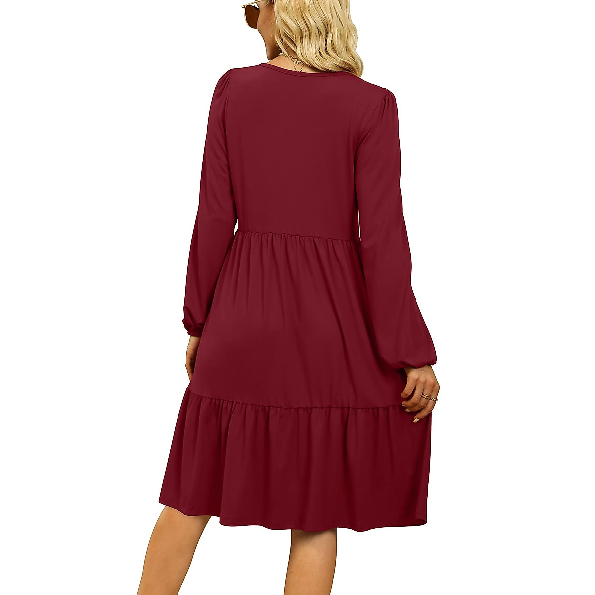 Bofell Midi Dresses for Women Wedding Guest Long Sleeve Ladies Dress Christmas Dresses L