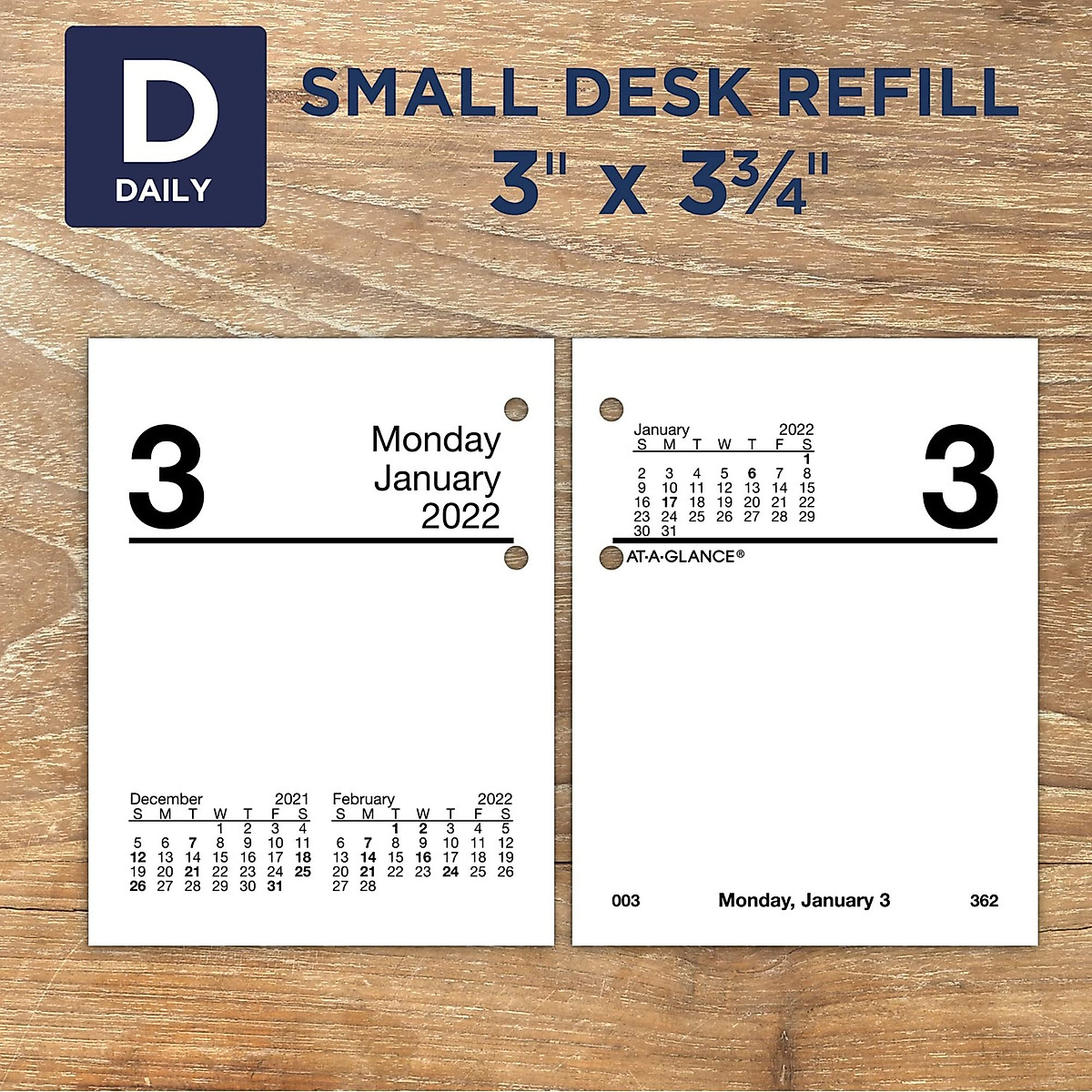 2022 Daily Desk Calendar Refill by AT-A-GLANCE, 3" x 3-3/4", Loose-Leaf, Compact (E91950), Black, 2022 New Edition