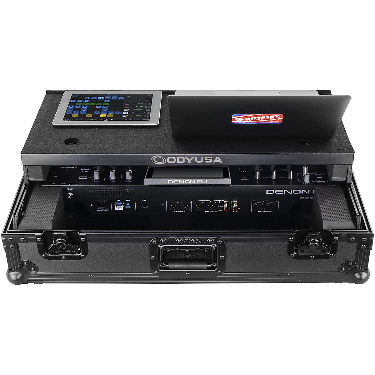 Odyssey Cases Denon Prime 2 Glide StyleTM Black Flight Case with 1U Rack Space.