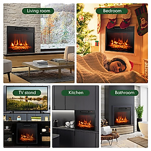 SIMOE 18 Inch Electric Fireplace Inserts, 1400W Wall-recessed & Freestanding Fireplace Heater with 3 3D Flame Brightness & Thermostat, 0-6H Timer, Remote Control & Button Control