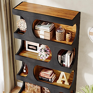 Tribesigns 71" Tall Bookcase, 4-Tier S-Shaped Bookshelf, Wood Decorative Storage Shelving, Modern Freestanding Display Shelves, Large Library Book Shelf Unit for Home Office Living Room Bedroom, Black