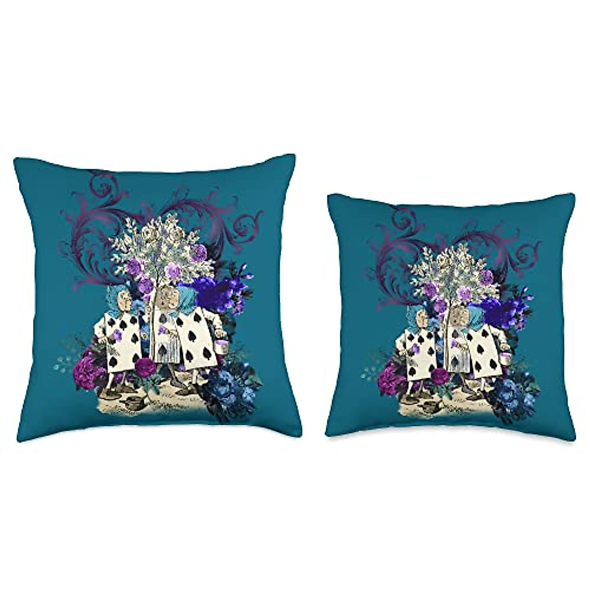 Alice in Wonderland Designs Purple Teal Steampunk Cards Rose Garden Alice in Wonderland Throw Pillow, 18x18, Multicolor