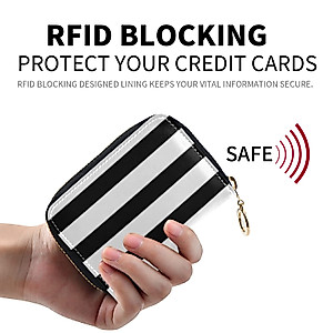 Abstract Black and White Stripes Black White Striped LinesGrey Credit Card Coin wallet, RFID Blocking Compact Women Leather Card Holder, Key Change Organizer, Zipper Purse Clutch Pouch