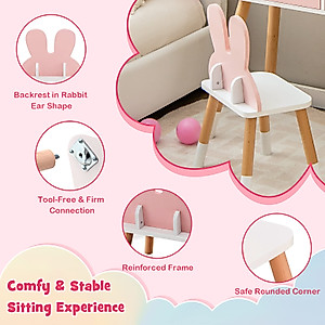 GLACER Kids Vanity Table and Chair Set, Vanity Set with Chair, Removable Mirror, 2 Large Drawers, Storage Shelf and Beech Wood Legs for Girls, Makeup Dressing Table and Chair for Toddlers, Pink
