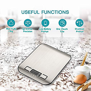 Ultrean Food Scale, Digital Kitchen Scale Weight Grams and Ounces for Baking and Cooking, 6 Units with Tare Function, 11lb (Batteries Included)