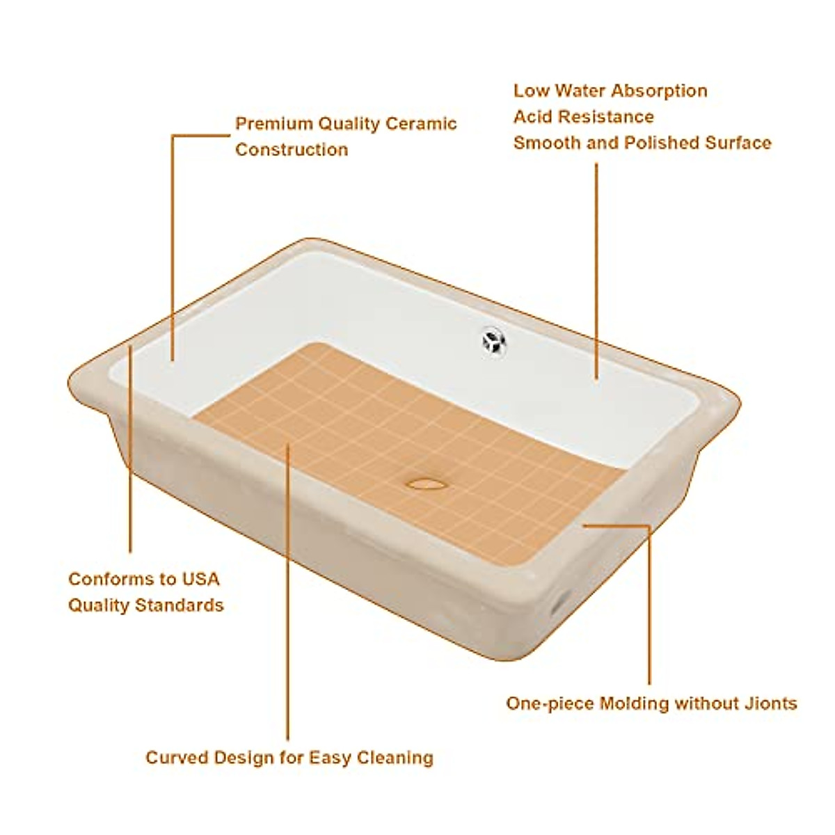 Undermount Bathroom Sink - Lordear 18x12.5 Inch Bathroom Vanity Sink Undermount Rectangle White Porcelain Ceramic Bathroom Under Counter Lavatory Vanity Sink Basin with Overflow