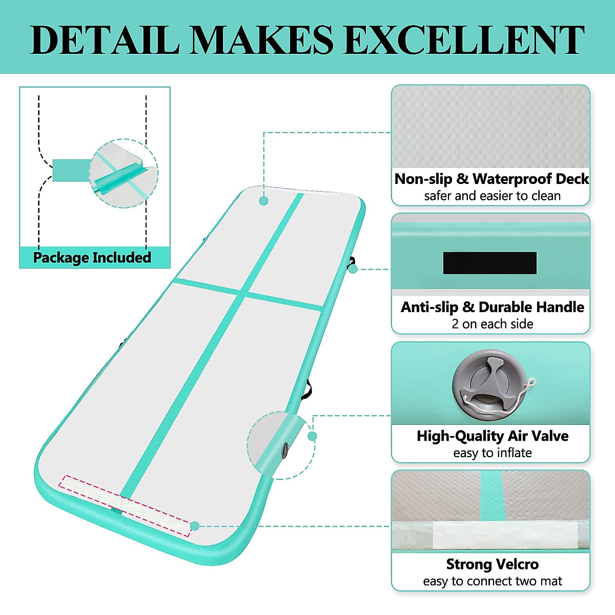 COVERONICS Air Gymnastics Training Mats - 10FT Inflatable Gymnastics Mats Tumble Track with Pump & Storage Bag for Gymnastics Training/Home&Outdoor Use/Cheerleading/Yoga/Water