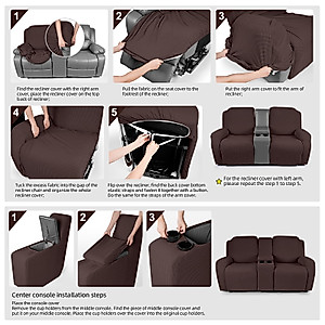 TAOCOCO Recliner Loveseat Cover with Middle Console Sofa slipcover, Stretch Reclining Sofa Covers for 2 Seat Reclining Couch, Jacquard Pattern Soft Loveseat Slipcover Furniture Protector, Dark Coffee