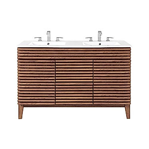 Modway Render Double Bathroom Vanity in Walnut White