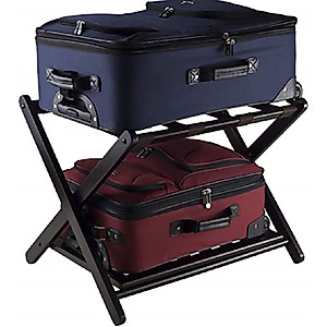 Guest Room Luggage Rack, Folding Suitcase Stand Luggage Rack, Solid Wood Multifunctional Clothes Rack Foldable 2 Tiered Suitcase Rack with Easy Assembly for Hotel Apartment (Color : Black, Size : 60x5