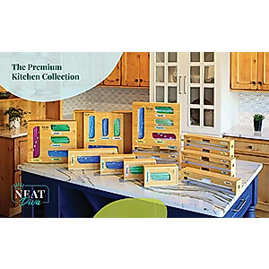 Neat Diva 12" Bamboo Foil Plastic Wrap Organizer Cutter, Plastic Wrap Dispenser Cutter, Tin Foil Organizer Drawer, Bamboo Aluminum Foil Dispenser Cutter, Kitchen Organizer Foil Plastic Wrap (3-in-1)