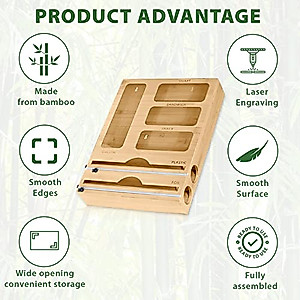 Storage Bag Organizer - 6 in 1 Foil and Plastic Wrap Organizer, Ziplock Bag Organizer For Kitchen Drawer, Compatible With Kitchen Roll for Gallon, Quart, Sandwich, Snack, Aluminum Foil etc