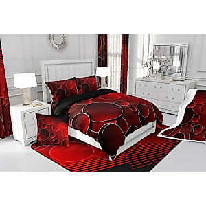 Feelyou Red and Black Duvet Cover 100% Cotton Queen Size Kids Circle Comforter Cover Set for Boys Teens Geometric Bedding Set Modern Geometry Bedspread Cover Room Decor Quilt Cover