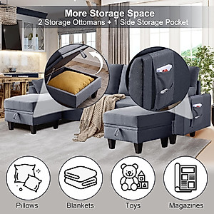 Jarenie Modern U Shaped Sectional Sofa, 101” Couch with Storage Easy to Assemble, Memory Foam Couch with Wood Frame & 100% Polyester, Lounge Sofa with Ottoman