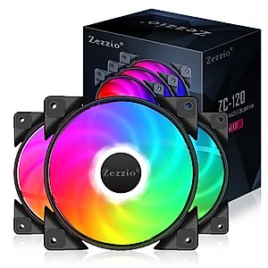 Zezzio 3PCS LED Cooling Fans for PC Case 120mm 3PIN/4PIN CPU Coolers Radiators(3pcs LED Color