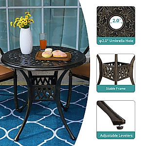 MEETWARM 3 Piece Patio Bistro Set, Outdoor All-Weather Cast Aluminum Dining Furniture Set Includes 2 Chairs and a 31” Round Table with Umbrella Hole for Garden Deck