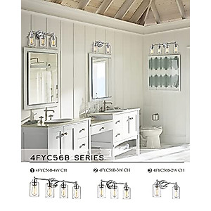 FEMILA Modern Bathroom Light Fixtures, 2-Light Bathroom Vanity Lights Over Mirror with Clear Glass Shade, Chrome Finish, 4FYC56B-2W CH