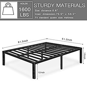 HAAGEEP Black Queen Bed Frame Metal No Box Spring Needed 14 Inch Platform Heavy Duty Beds Frames with Storage, BQ