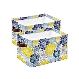 Storage Baskets for Shelves, Foldable Rectangle Storage Baskets, Colorful Blooming Sunflowers Abstract Geometric Storage Containers for Organizing Dorm Closet Room, 2-Pack (15鈥?x 11鈥?x 9.5鈥?
