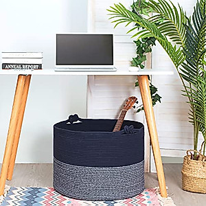 MINTWOOD Design XXXXLarge 22 x 16 Inches Decorative Cotton Rope Basket, Blanket Basket Living Room, Laundry Basket, Woven Basket, Toy Storage Baskets Bin, Round Basket for Pillows, Towels, Navy Blue