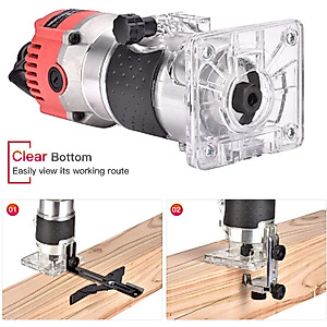 Compact Wood Palm Router Tool Hand Trimmer Woodworking Joiner Cutting Palmming Tool 30000R/MIN 650-800W 110V with 12PCS 1/4" Router Bits